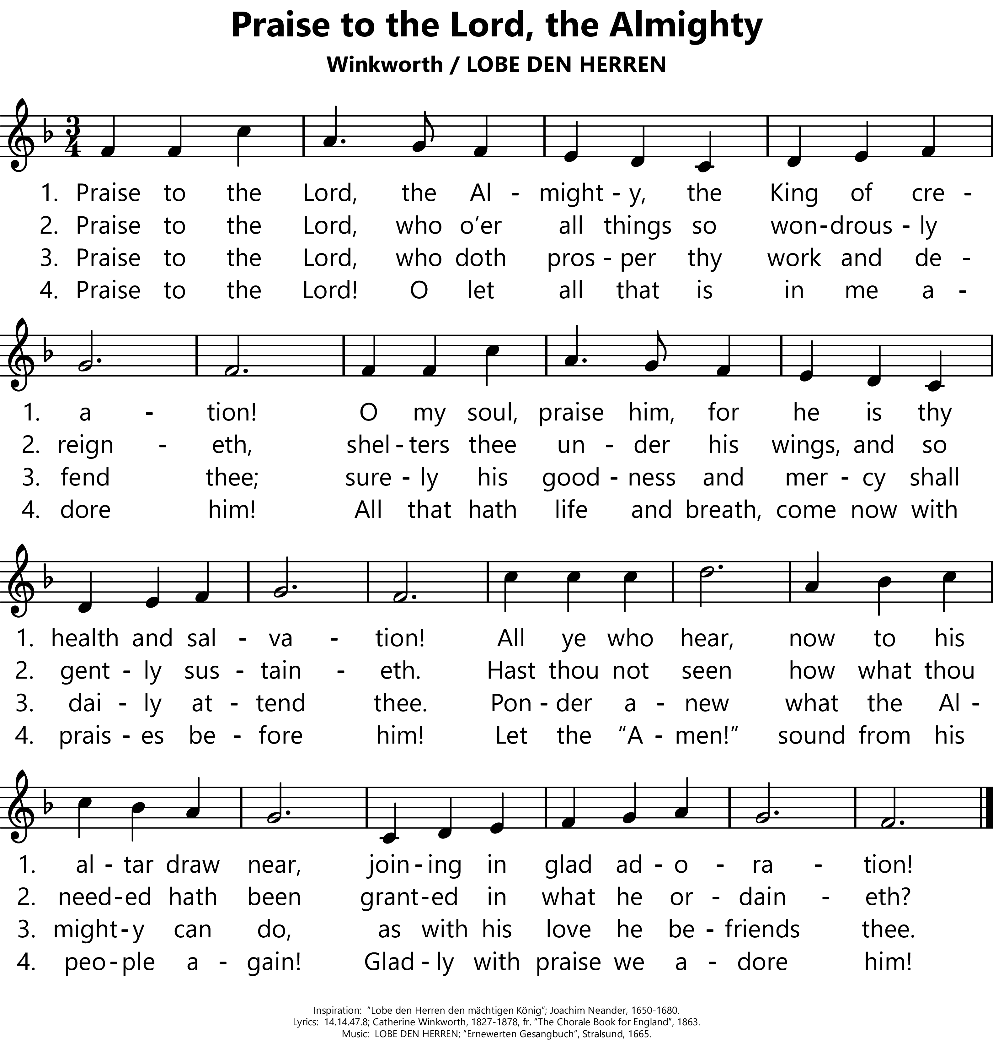 LiturgyShare: Praise to the Lord the Almighty [Winkworth]